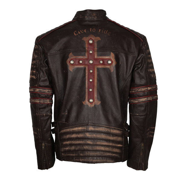 Buy Men?s Brown Christ Embellished Designer Leather Jacket Online