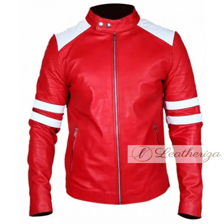 Men's Flaming Red Racer Leather Jacket - Leatheriza