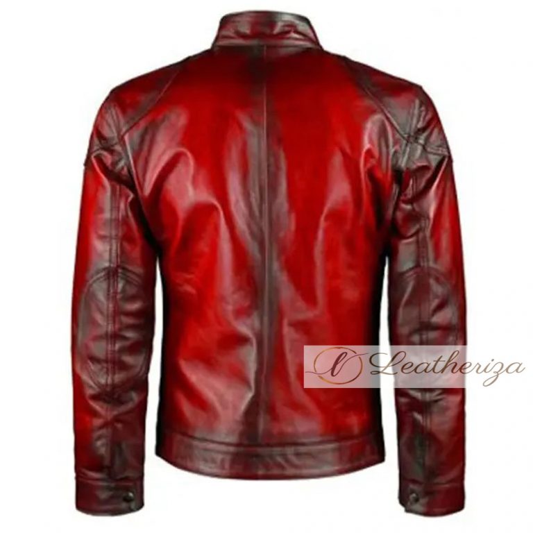 Men's Red Biker Vintage Double Pocket Leather Jacket - Leatheriza