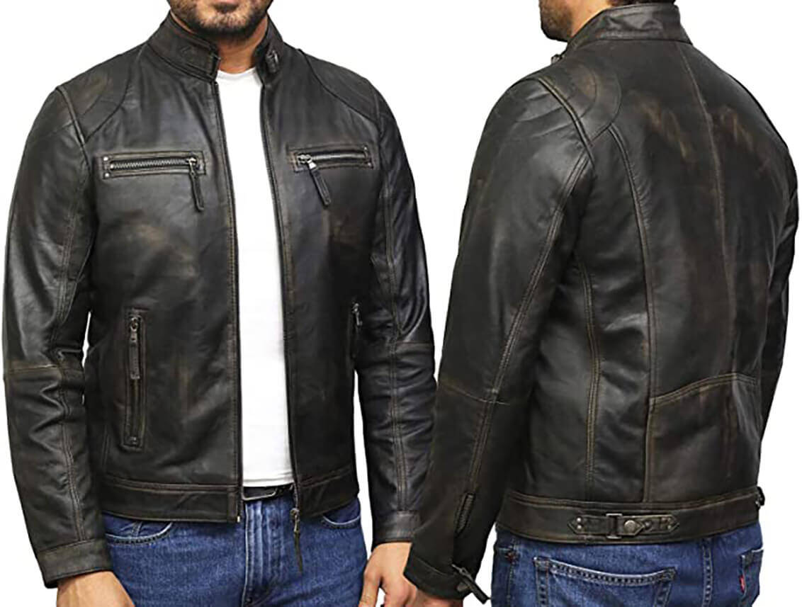 Men Plain Black Leather Jacket