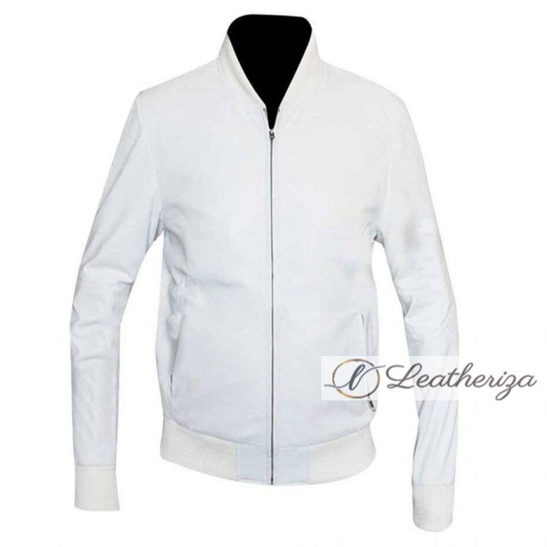 Men's Classical Elegant White Bomber Leather Jacket